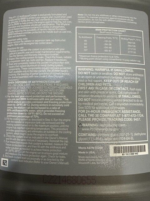 GENUINE BMW HT-12 Antifreeze Coolant 1 Gallon OE 83192468442 | eBay