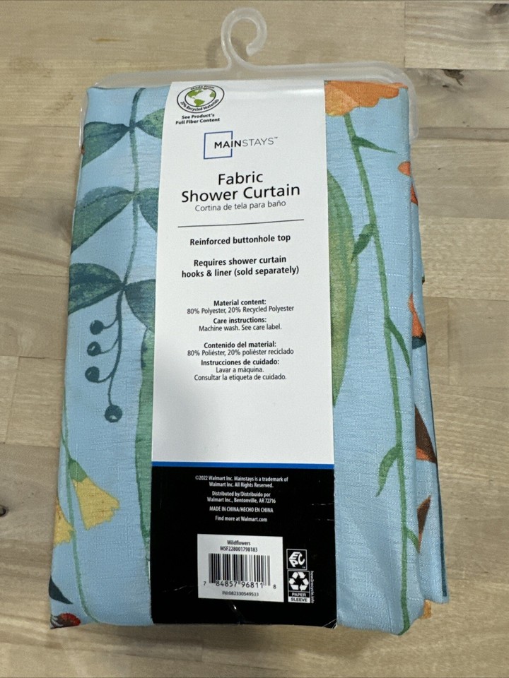 Wildflower Shower Curtain Poppies Blue Floral Faux Linen 72 X 72 in ...