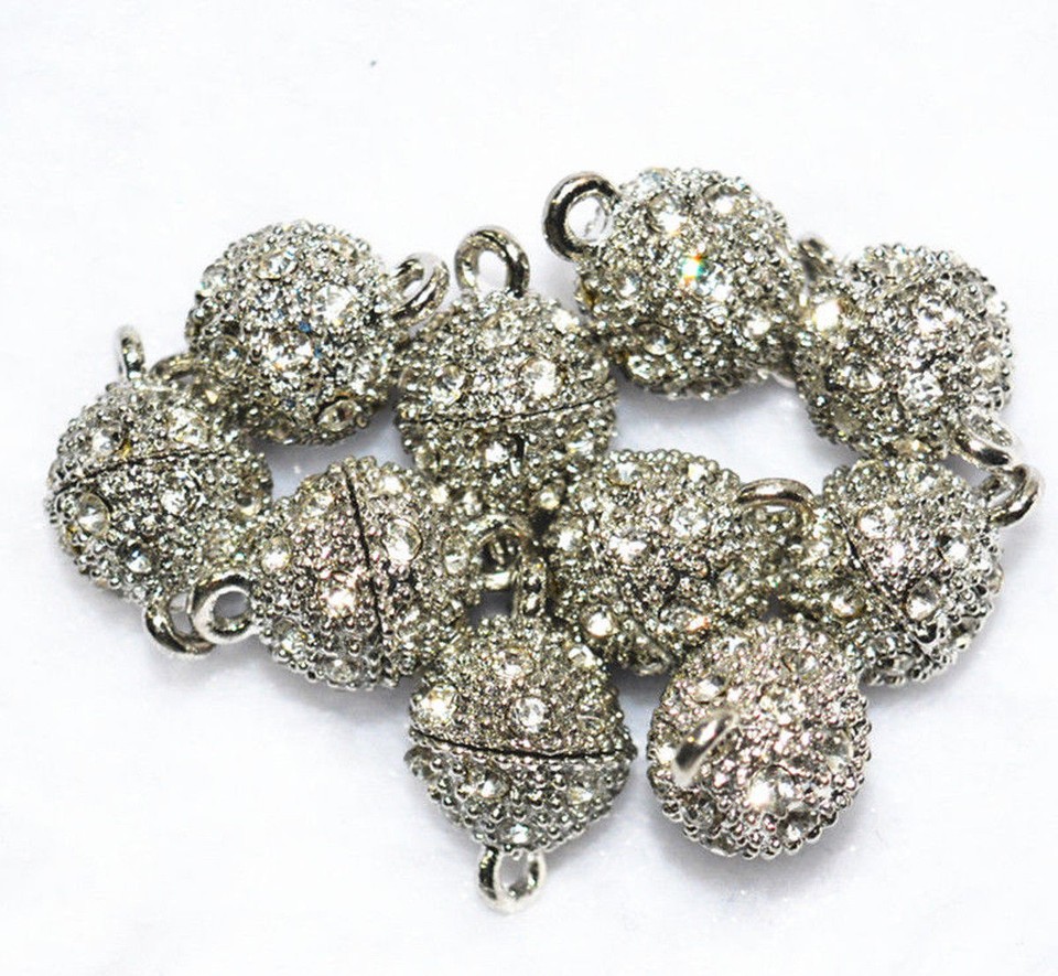 10pcs 10mm zinc alloy plated silver crystal magnetic clasps Accessories ...