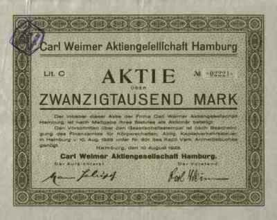 Carl Weimer 1923 Telekom Mobilcom Vodafone Hamburg 20.000 Mark RARE ...