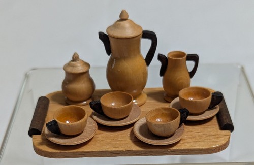 Vintage 14 Piece Wood Treenware Tea Set 1:12 Dollhouse Miniature Made ...