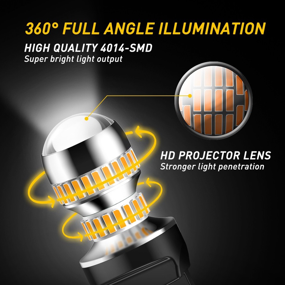 AUXITO W21/5W DRL Sidelight 7440/7443 Super Yellow HID Effect Bulbs ...