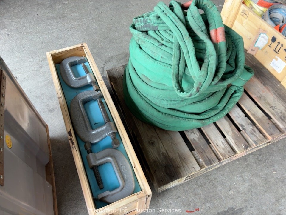 Lot of (6) Pallets Pallet Pusher and Puller Misc Straps & Santch Blocks ...