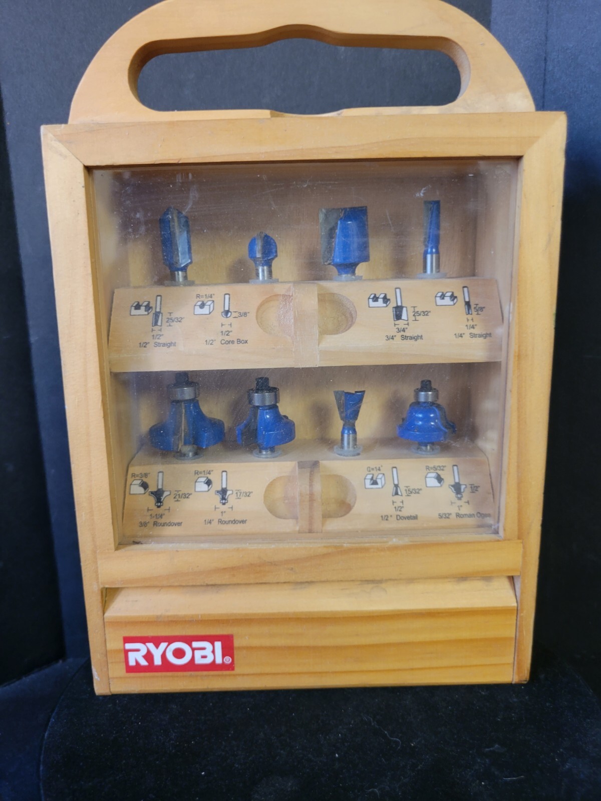 Ryobi 8 Piece Router Bit Set In Wood Box | eBay
