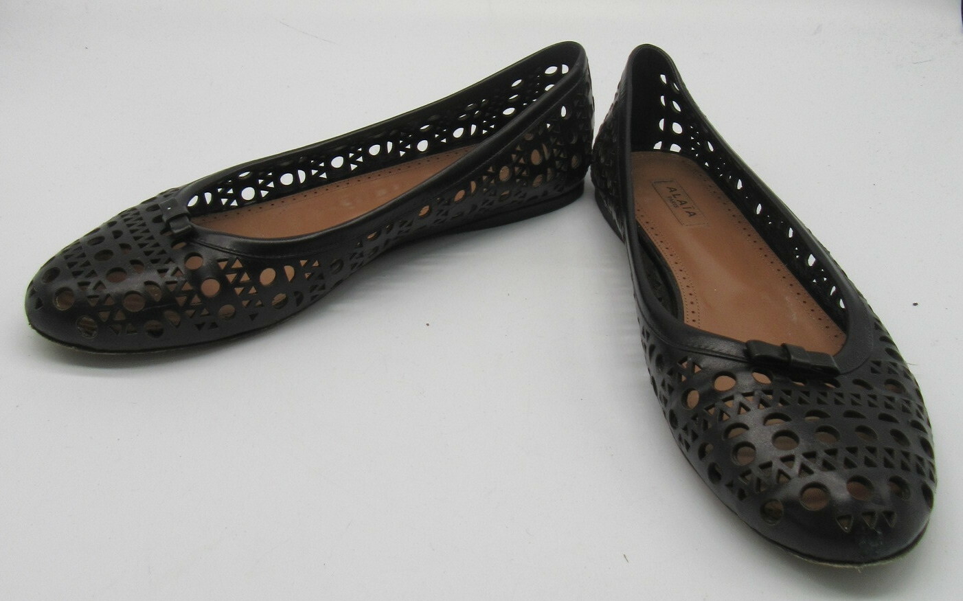 Alaia Black Laser Cut Perforated Ballet Flats w/ Bow … - Gem