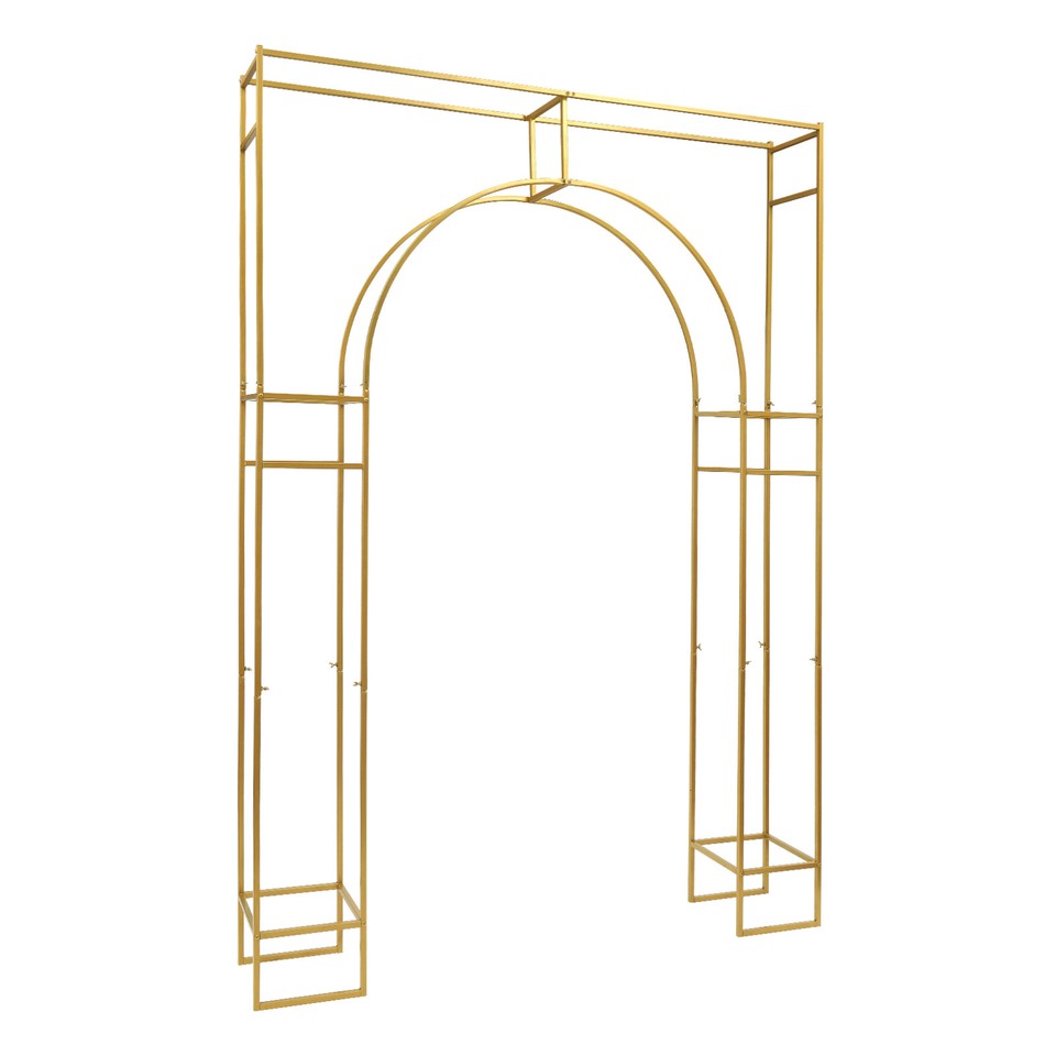 8.2ft Gold Wedding Arch Backdrop Stand, Square Arch Double Metal ...