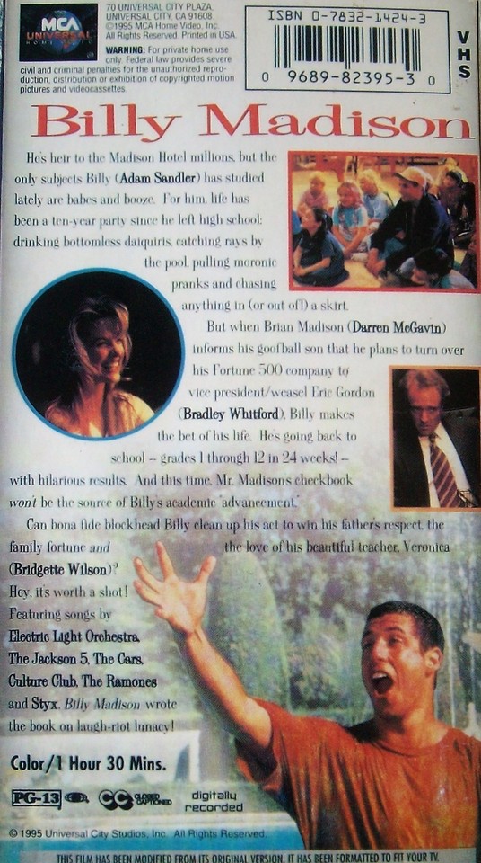 Billy Madison (Vintage, VHS, 1995, GD) Adam Sandler, Darren McGavin | eBay