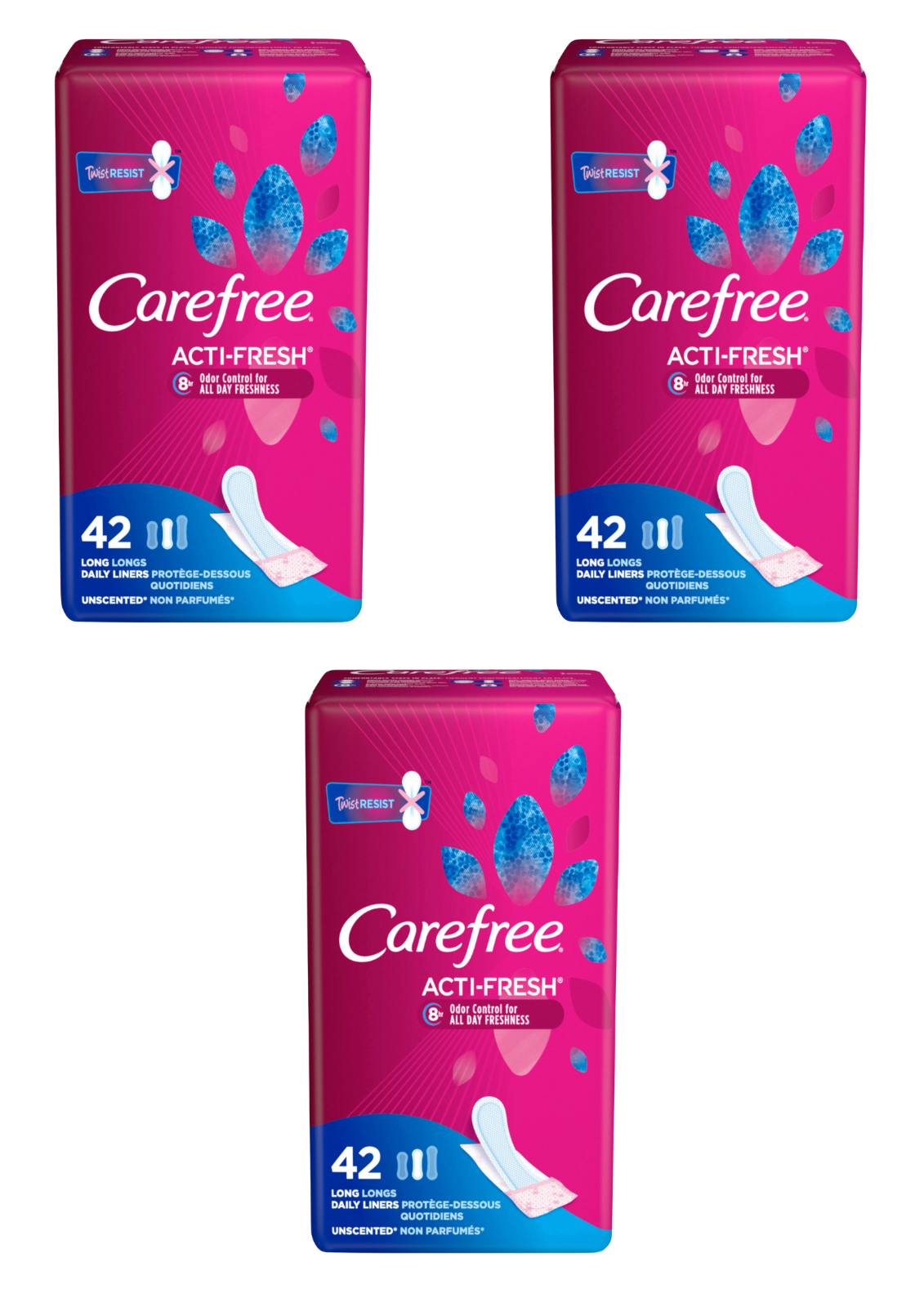 Carefree ACTi-Fresh Long Pantiliners To Go, Unscented, 42 Ct (pack of 3 ...