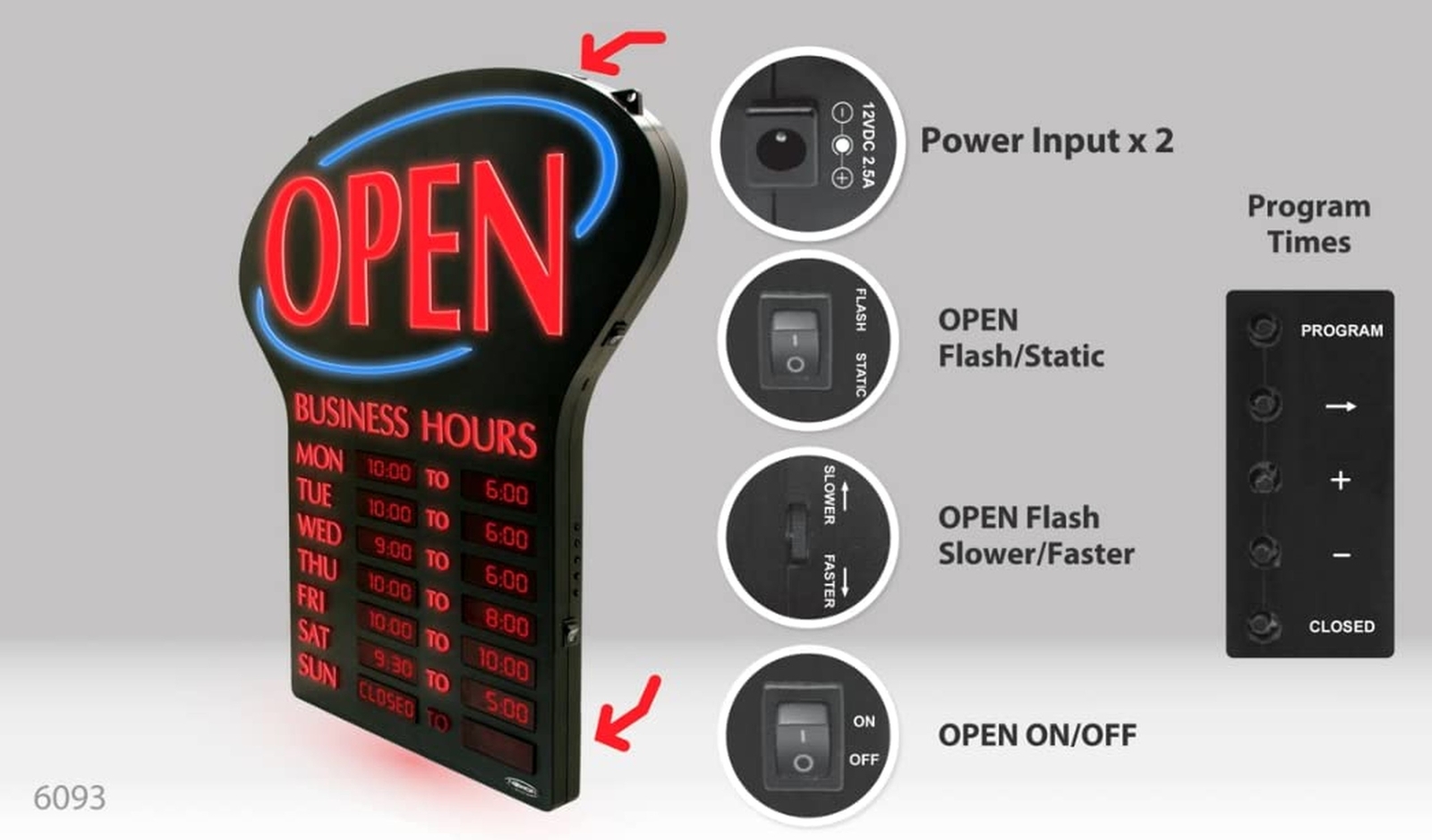 Newon 6093 LED Open Sign With Digital Business Hours Visible From 750ft ...