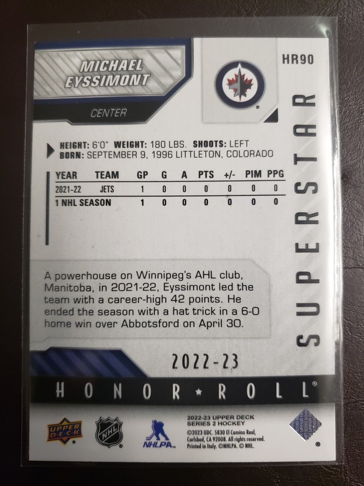 2022-23 Michael Eyssimont Red Rainbow Rookie Honor Roll Upper Deck ...