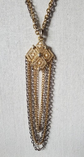 Vintage Gold And Silver Tone Multi Chain Festoon Pendant Necklace 24 ...