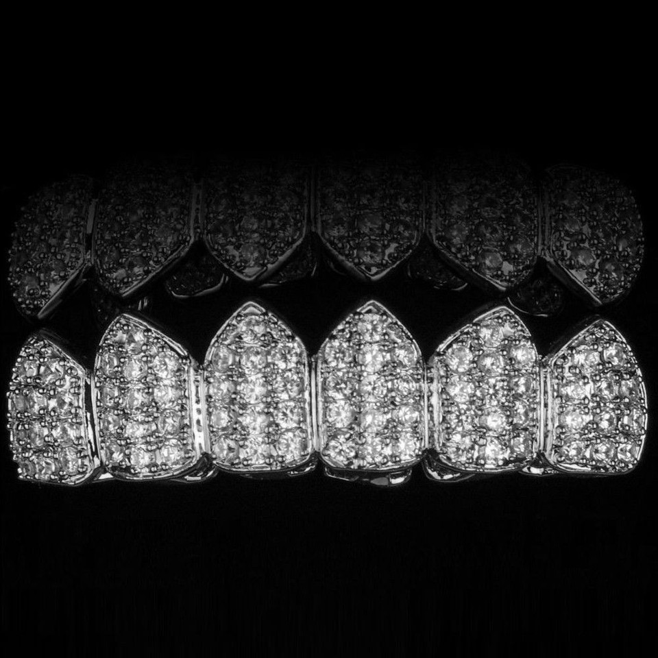 18K White Gold Plated Custom Slugs NB Top Bottom GRILLZ Teeth Mouth ...