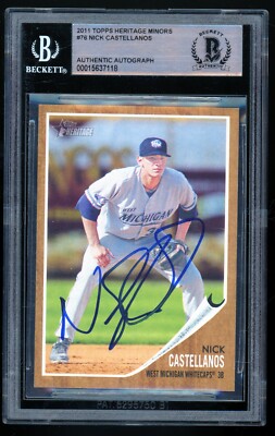 NICK CASTELLANOS 2011 Topps Heritage Minors 76 Signed Auto Beckett BAS ...