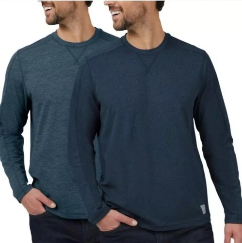 Rugged Elements Men's 2-Pack Sueded Long Sleeve Crew Tee, Navy/Blue, M ...