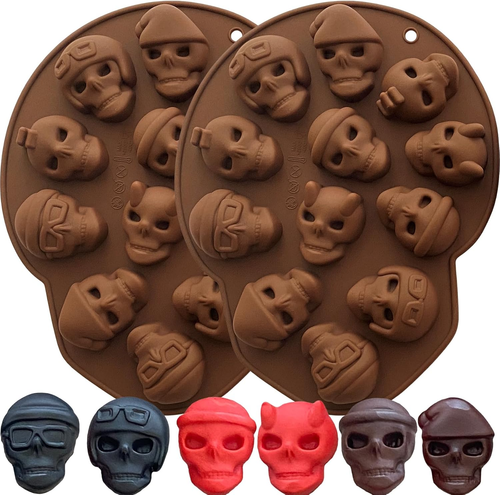 Halloween Skull Silicone Molds, 2 Pack 3D Skull Chocolate Candy Molds ...