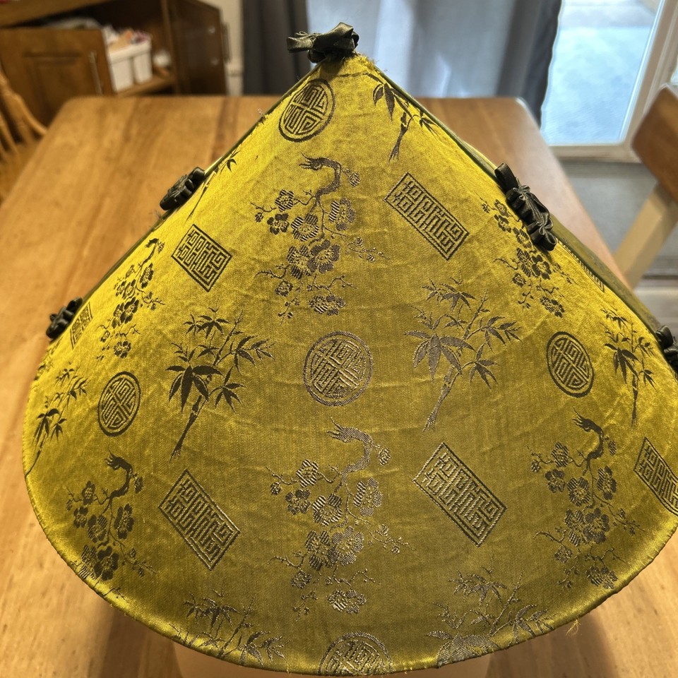 VTG Vietnamese Japanese Oriental Asian Cotton Silk Woven Cone Hat Green ...