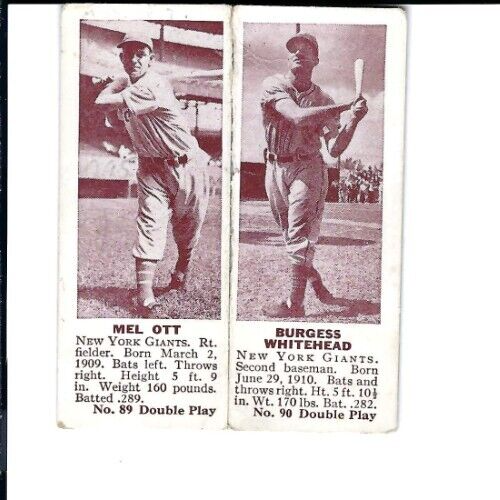 Mel Ott / Whitehead 1941 Double Play #89/90 Giants POOR/Authentic..read ...