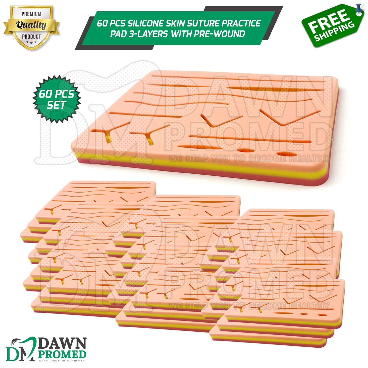 60 Pcs Medical Skin Suture Practice Silicone Pad Wound Simulated ...