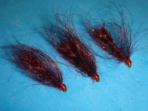 FLY FISHING FLIES - Classic Maroon POWDER LEECH (Red Bead) size #14 (6 ...