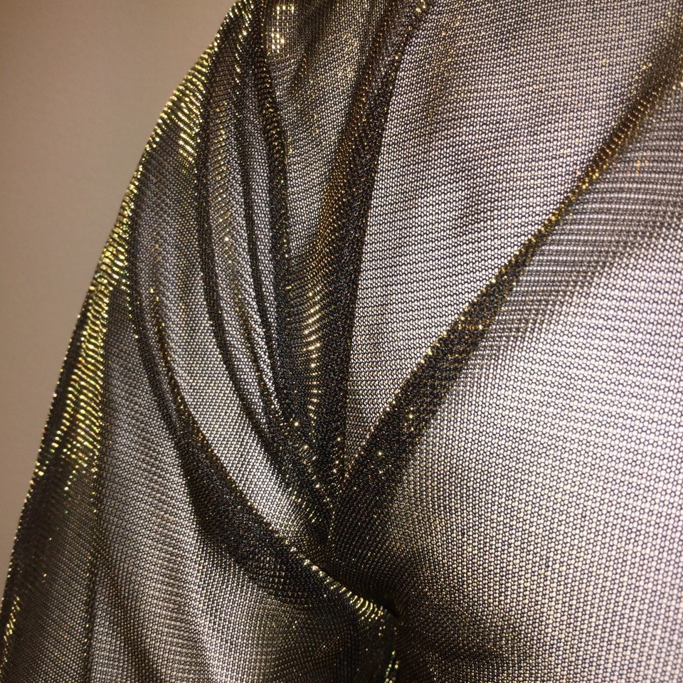 Cejon Metallic Liquid Knit Black Gold Tie Shrug Long Sleeve Dance Top ...