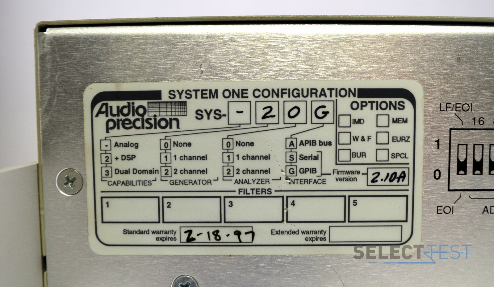 AUDIO PRECISION SYS-20G SYSTEM ONE ANALOG AUDIO TESTER, 2-CHANNEL ...