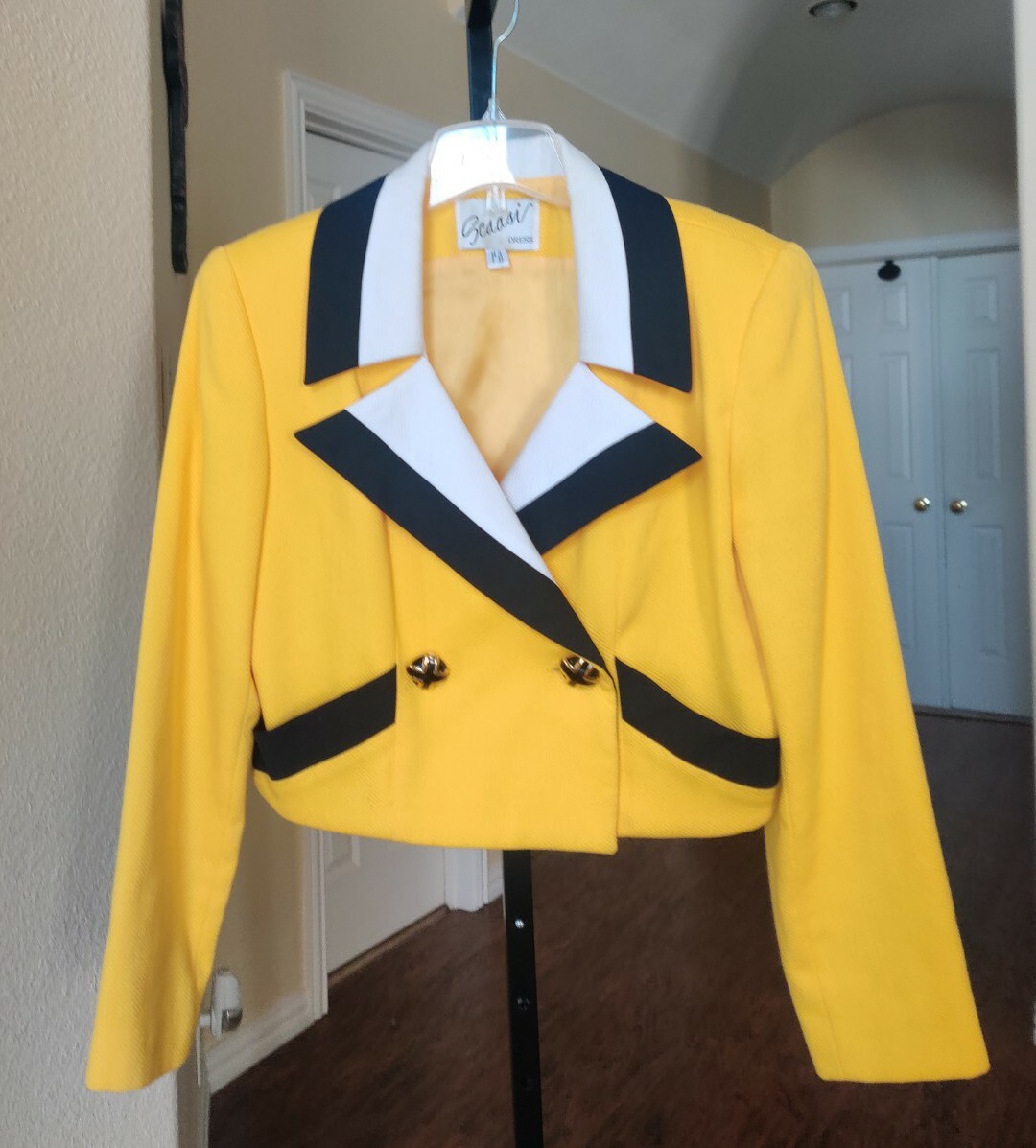 Scaasi Yellow Crop Jacket W/Colorblock Collar Size 10 | eBay