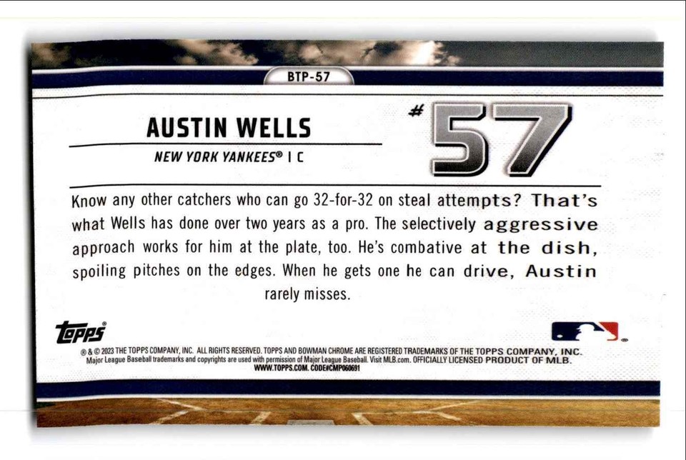2023 Bowman Chrome Austin Wells Baseball Cards #BTP-57 | eBay