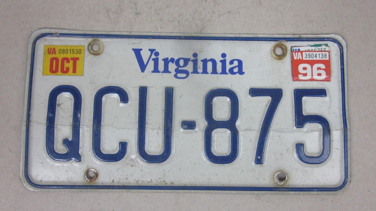 VIRGINIA 1996 licence/number plate US/United States/USA/American QCU ...