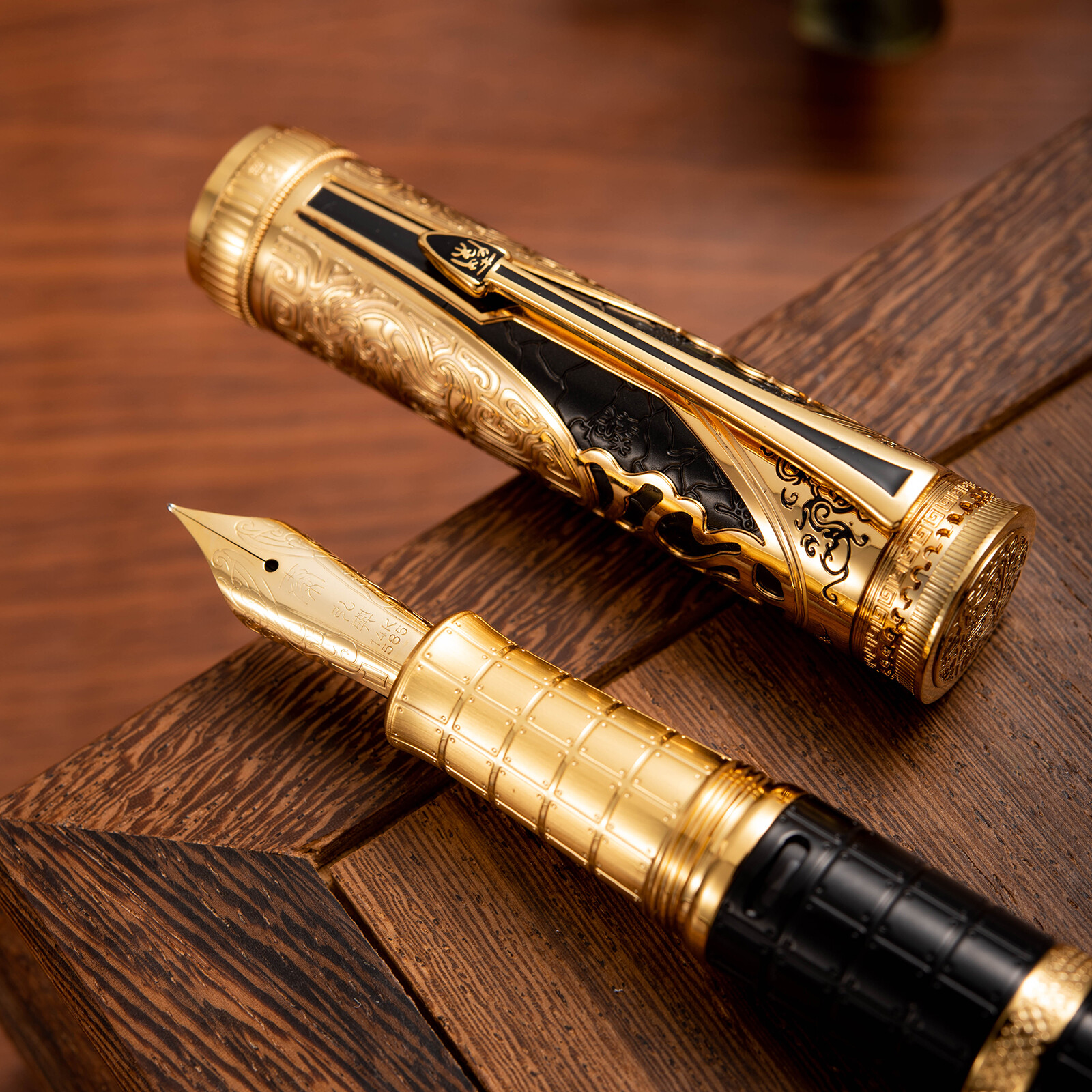 Hongdian D5 Piston Fountain Pen Qin Dynasty 14K Gold Nib Chinese Style ...
