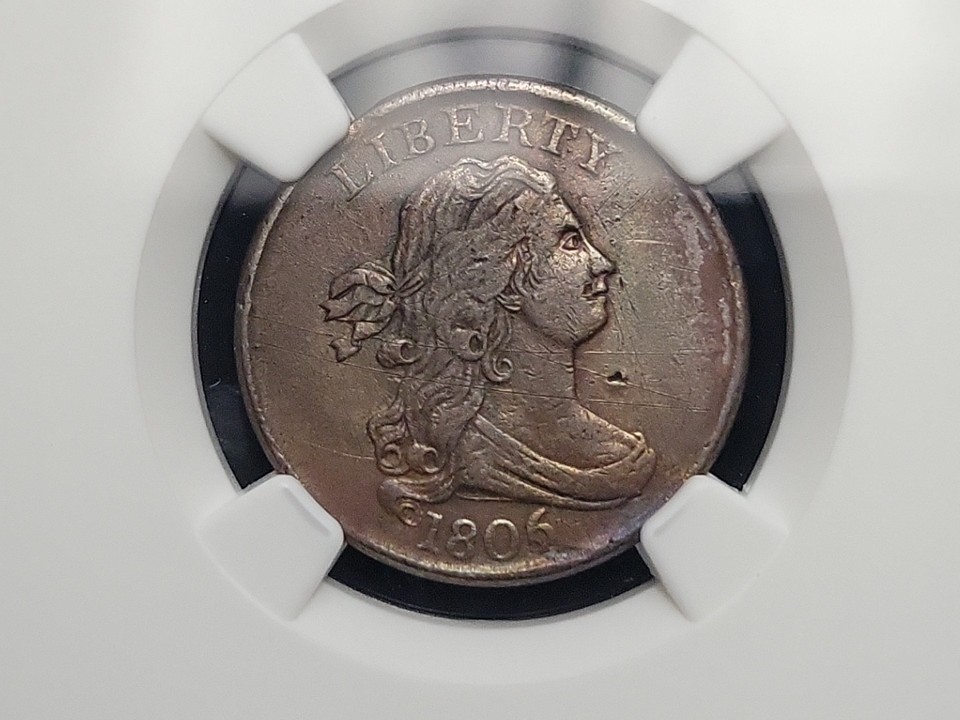 1806 Draped Bust Half Cent 1/2c NGC AU Dets Scratches Small 6 No Stems ...