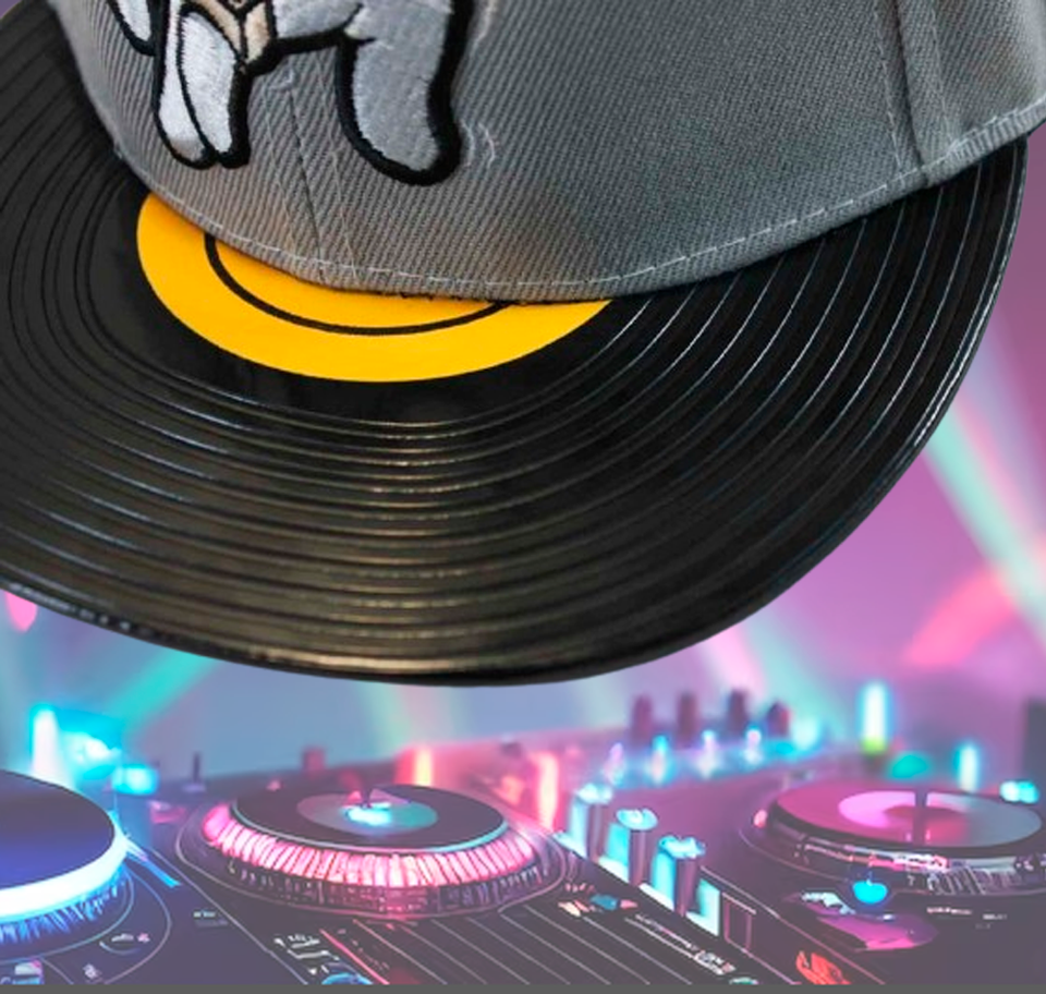 Spinning Record DJ Baseball Cap Headphones and Mike Snapback Love Music ...