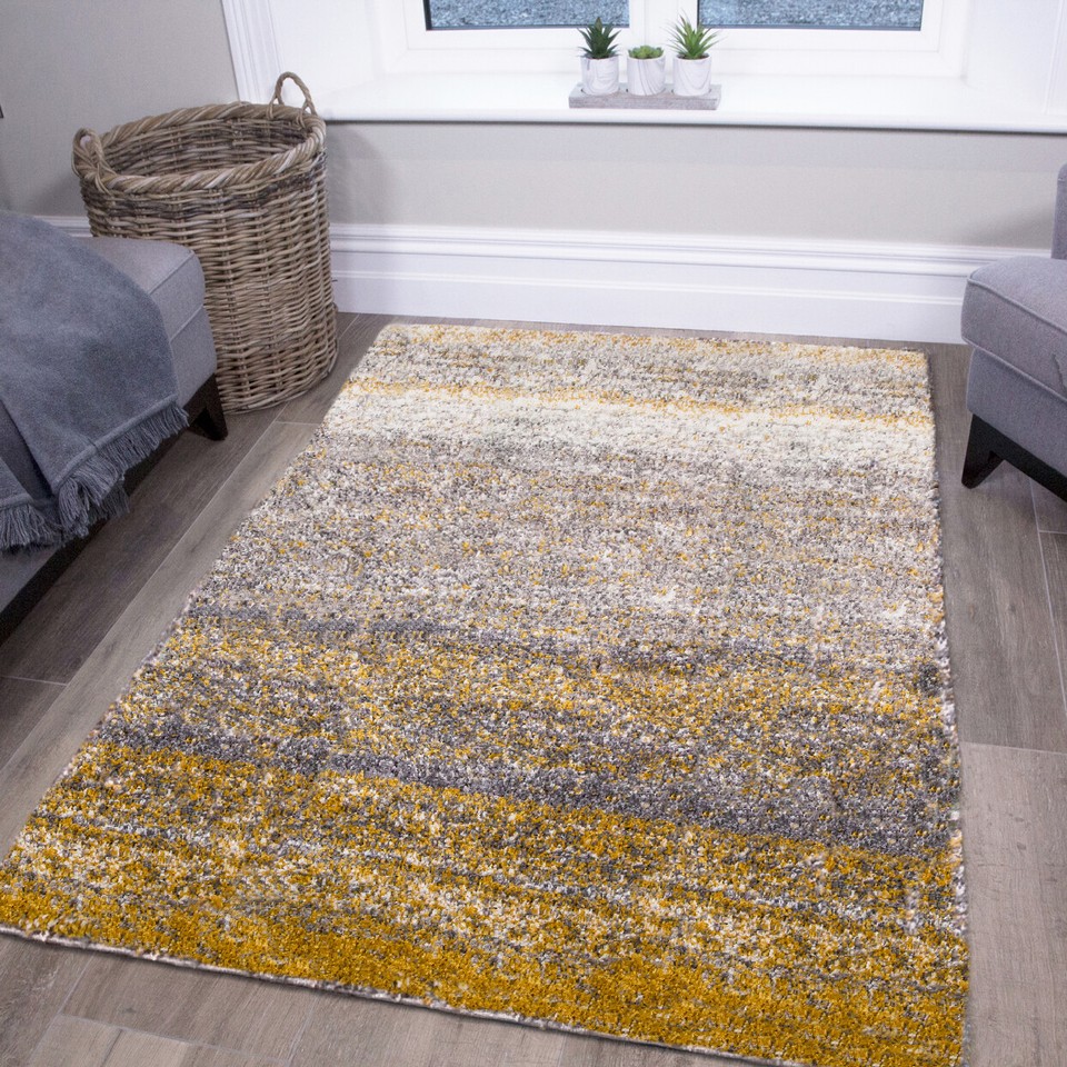 Ochre Mustard Rugs For Living Room Modern Soft Warm Yellow & Grey ...