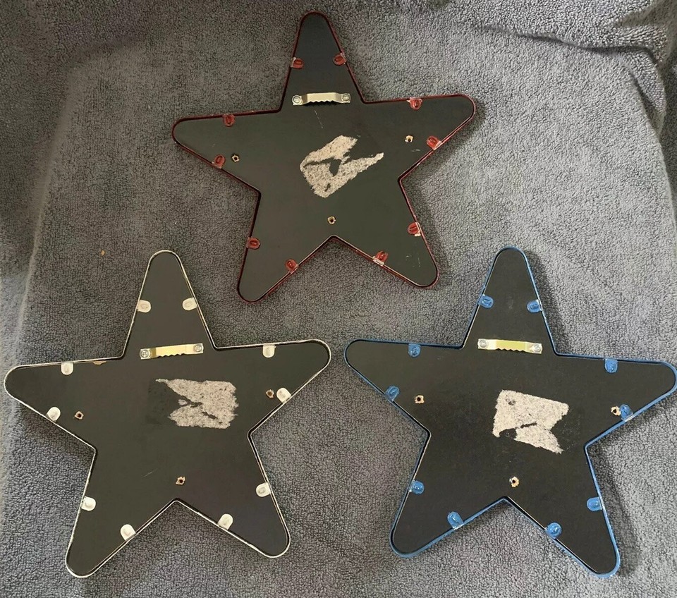Set Of Metal Star Shaped Americana Gallery Wall Mirrors Red White Blue ...