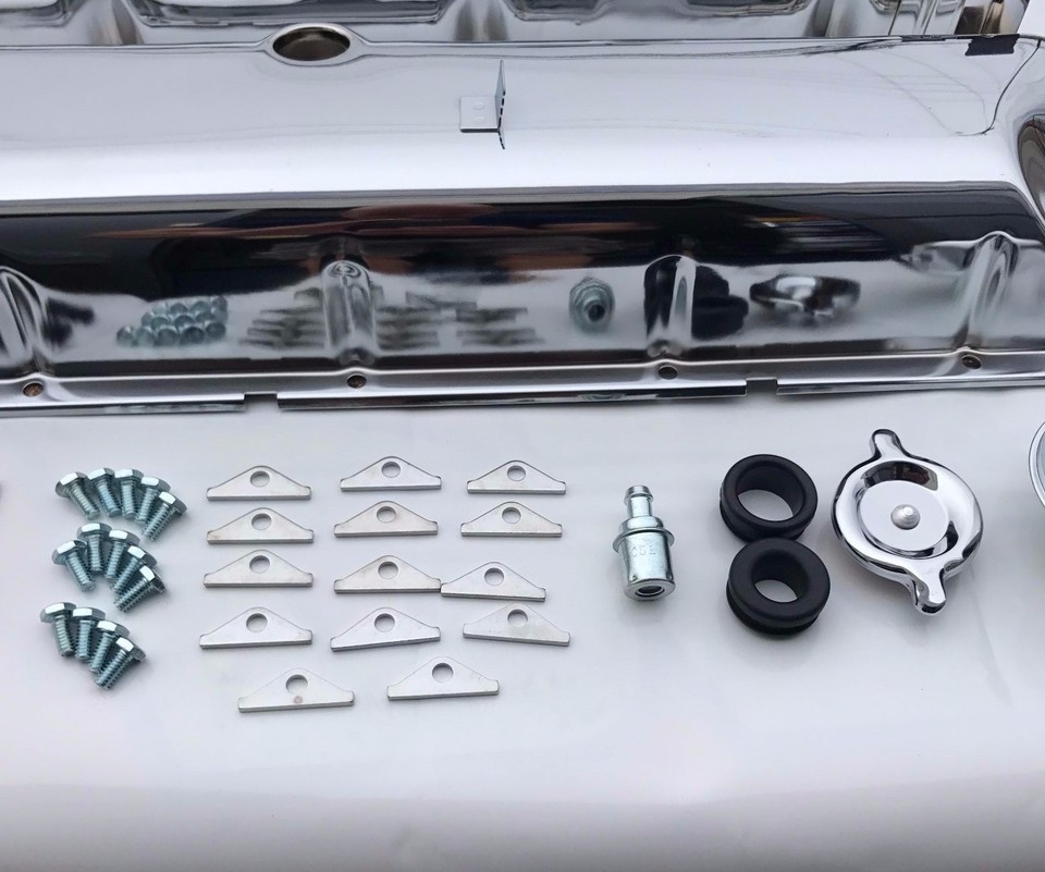 Chevrolet Chrome CHEATER Valve Covers SLANT BBC 396 427 454 KIT 40 PC ...