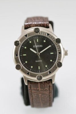 Rumours Watch Men Stainless Steel Silver Leather Brown WR Battery Black ...