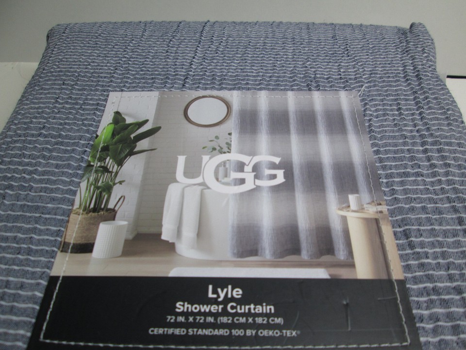 New UGG Lyle Fabric Shower Curtain 72"x72" Navy Stripe New | eBay