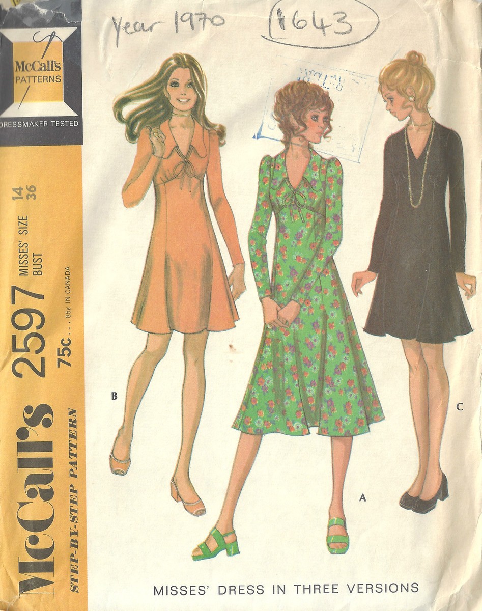 Dress Patterns From 1970 1970 Vintage VOGUE Sewing Pattern DRESS B36"