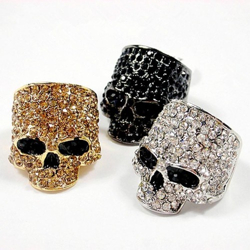 Chino Antrax Crystal Skull Ring Rock Gold Silver Black Biker Jewelry ...