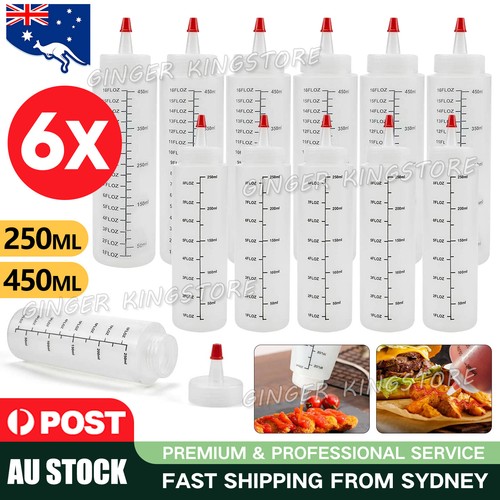 6PCS 250/450ML Sauce Bottle Measuring Squeeze Crafts Bottle Condiment ...