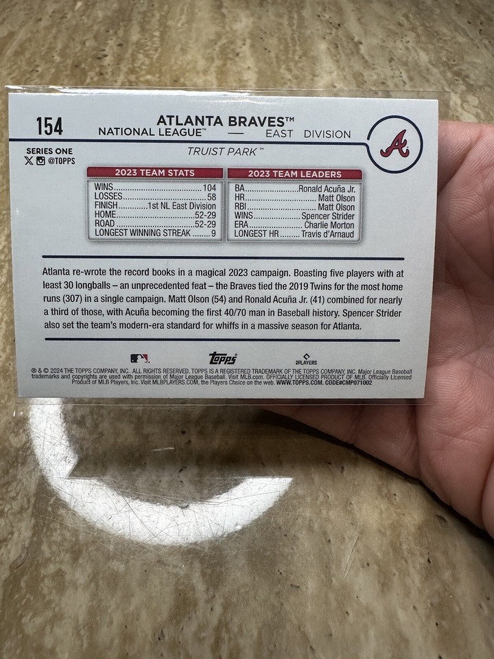 2024 Topps Series 1 Atlanta Braves Team Card #154 Rainbow Foil | eBay