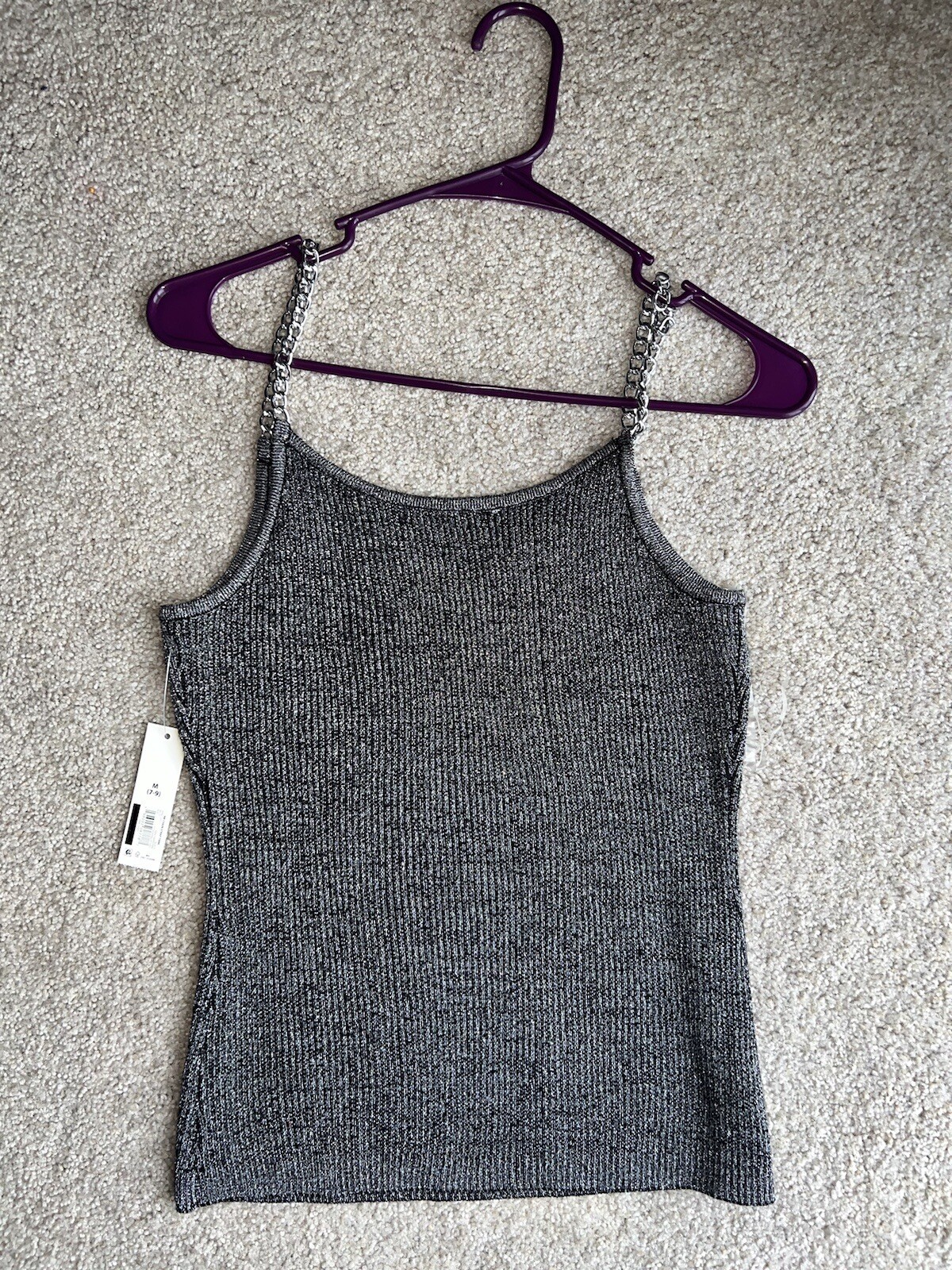 Chain Strap Tank Top Sweater Women Medium 7-9, Black Silver Metallic ...