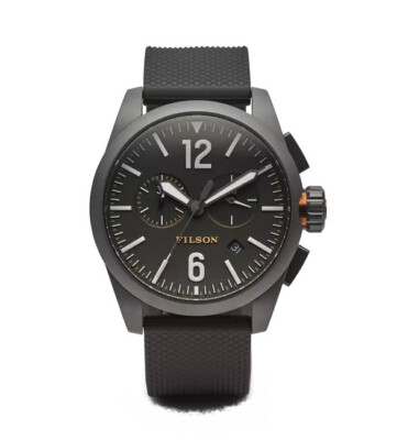 FILSON Field Watch 43mm Chronograph PVD Stainless Watch EX Rubber Strap ...