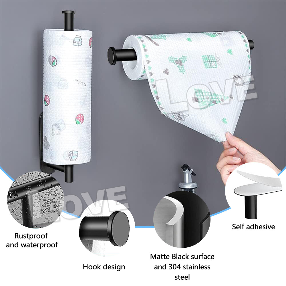Kitchen Hanger Paper Roll Cabinet Towel Holder Black Rack Shelf Wall ...