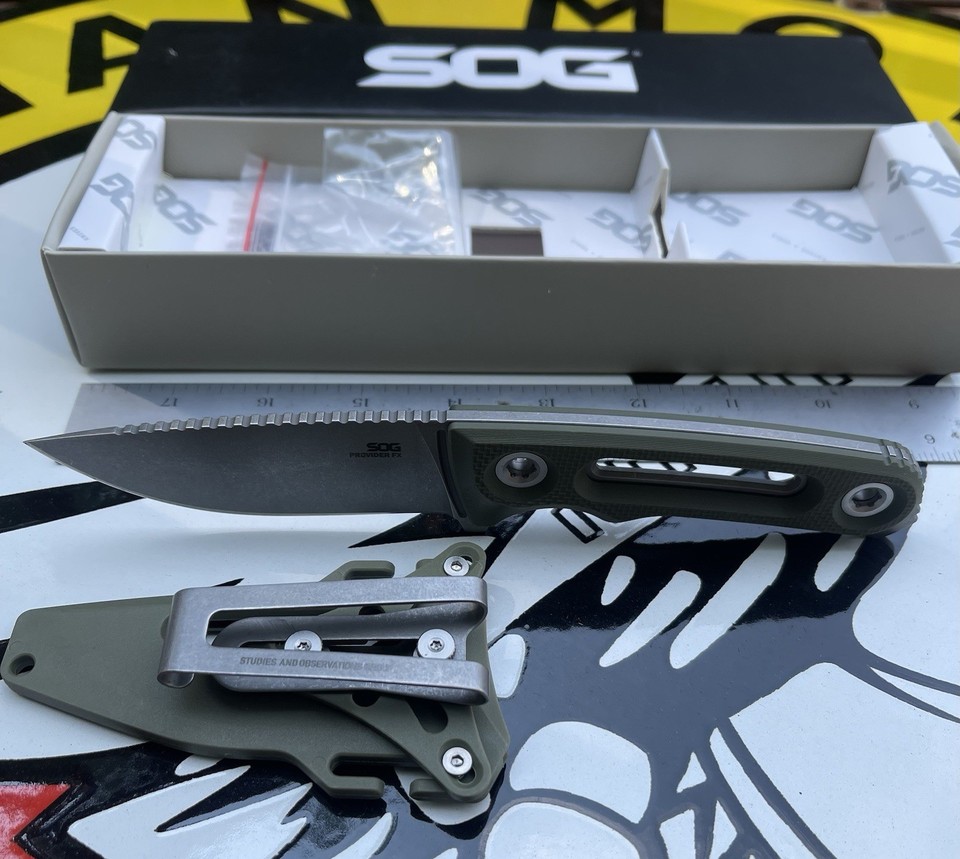 SOG Provider FX Fixed Knife 3.75" CPM S35VN Steel Full Blade Green G10 ...