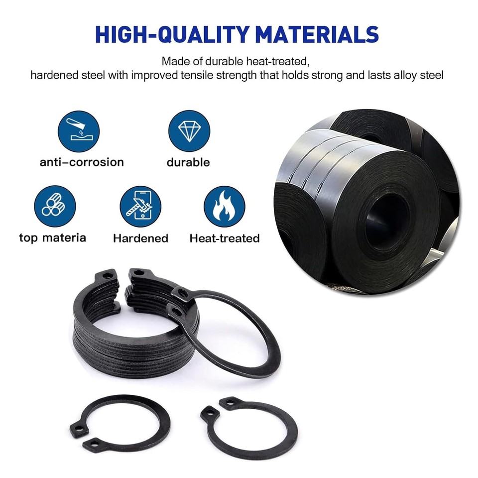 500Pcs External Circlip Snap Retaining Clip Rings Assortment Kit, Alloy ...