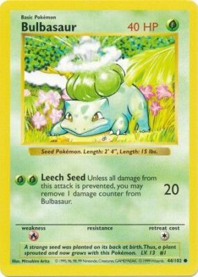 Bulbasaur - 44/102 - Common (Shadowless) PL Base Set Pokemon | eBay