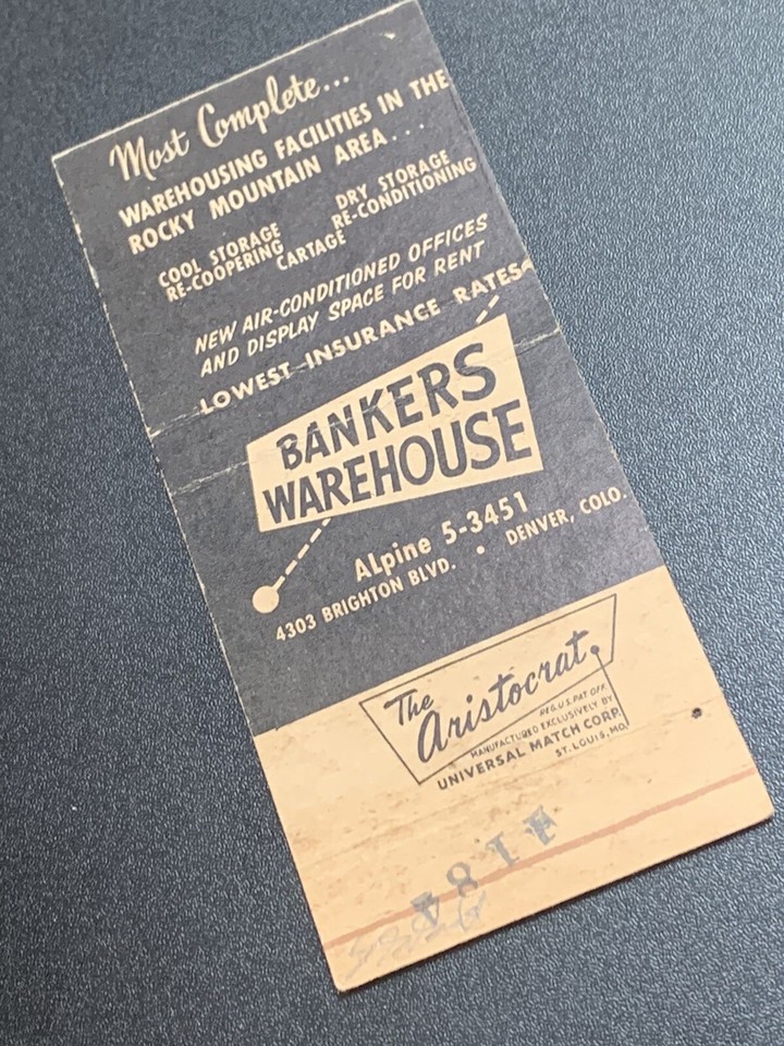 Vintage Colorado Matchbook: “Bankers Warehouse” Denver, CO | eBay