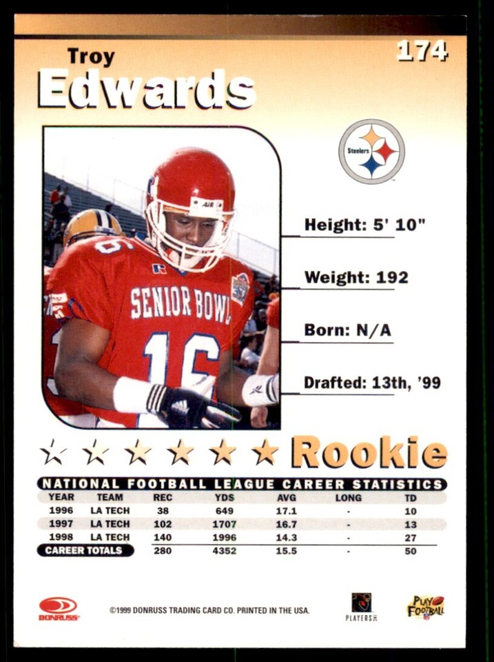 1999 Donruss Elite Troy Edwards Pittsburgh Steelers #174 | eBay