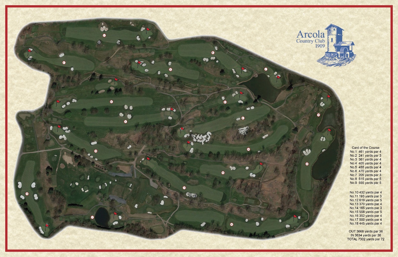 Arcola Country Club 1909 Herbert Barker Vintage Golf Course Maps print ...