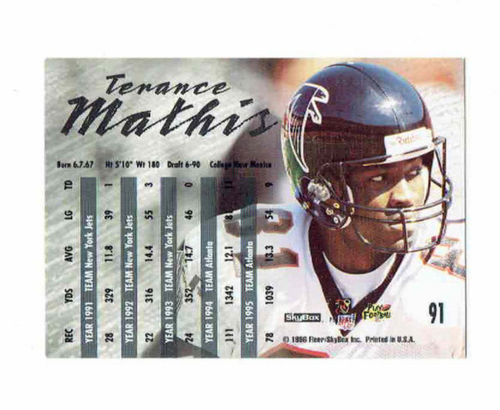 Terance Mathis #91 Fleer Skybox 1996 All Time Impact Rookie Football ...